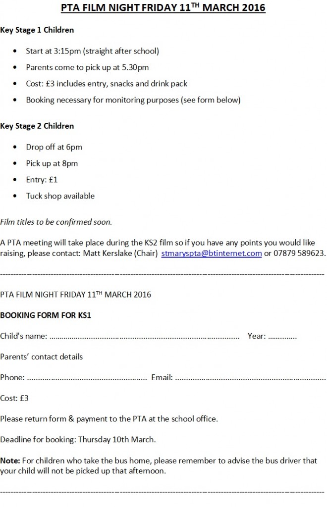 PTA Film notice jpeg - St Mary's Church of England School St Mary's ...
